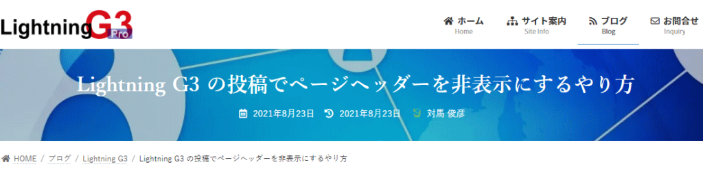 投稿のページヘッダーを非表示にするやり方 | Lightning G3 Pro / VK Blocks Pro / WordPress のカスタマイズ、TIPS - hp1